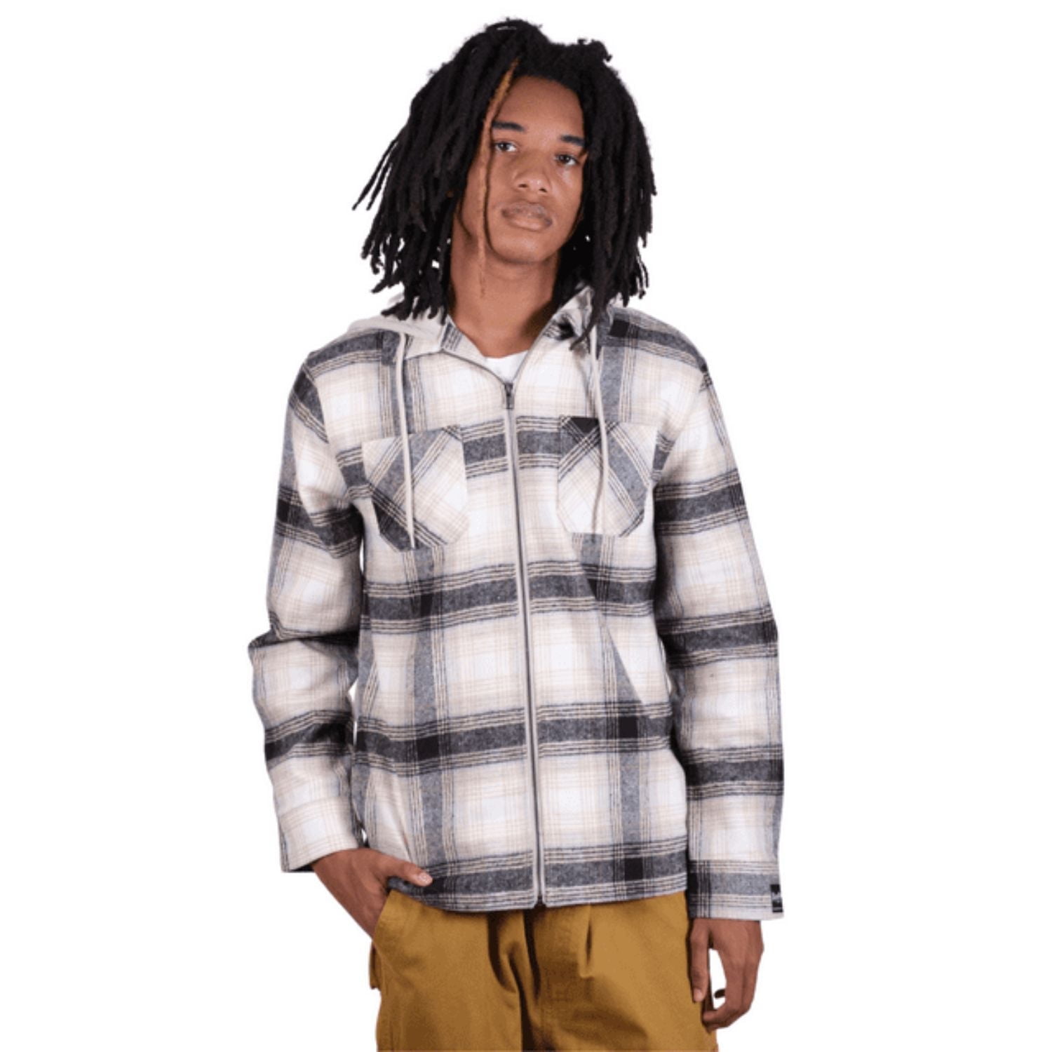 Brooklyn Cloth Flannel Hooded Zip Shacket, Shirt-Jacket, Long Sleeve ...