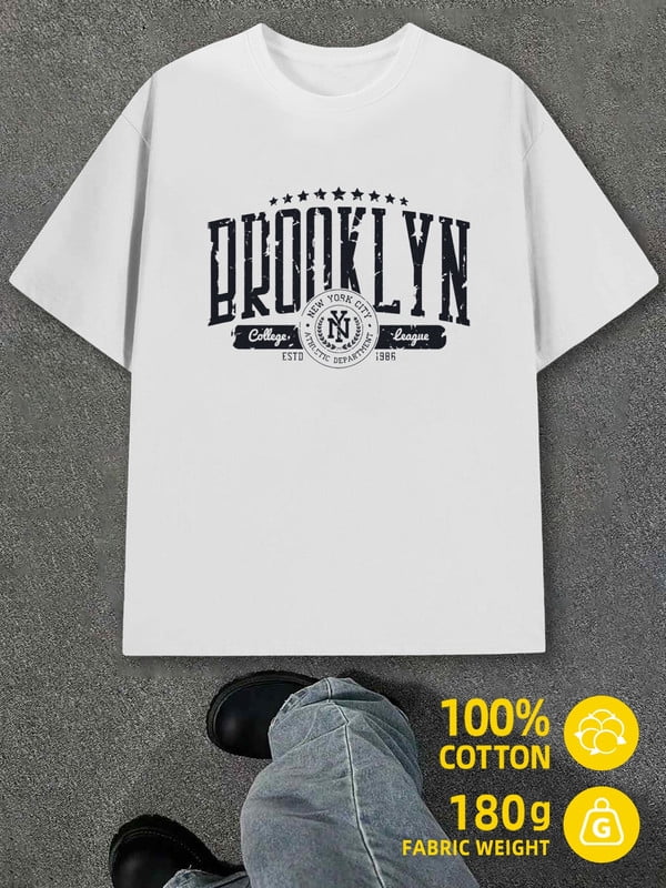 Brooklyn College Tee for men white 180G 100% Cotton Weekend casual wear ...