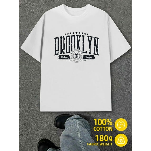 Brooklyn College Tee for men white 180G 100% Cotton Weekend casual wear ...