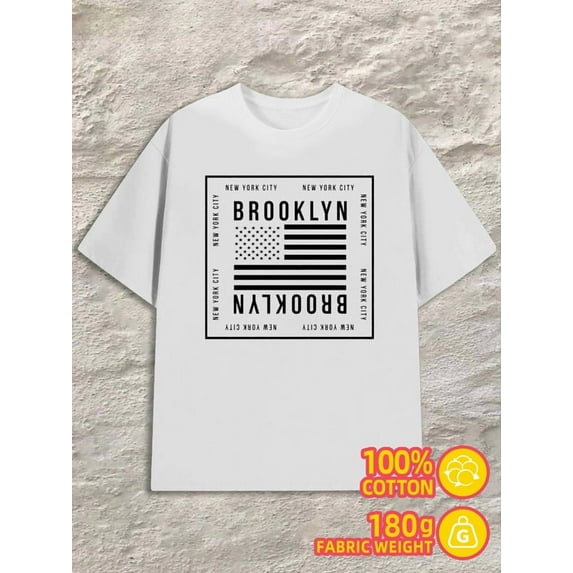 Brooklyn Flag Tee mens 180G 100% Cotton white Unique Design Unisex ...