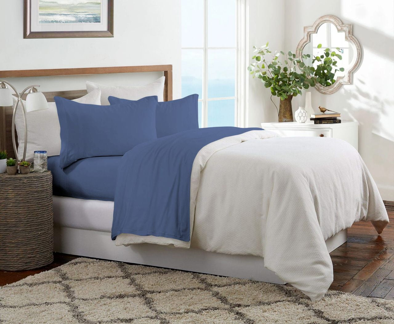 Brooklyn Flat Jersey Knit Sheet Set, French Blue, Queen - Walmart.com