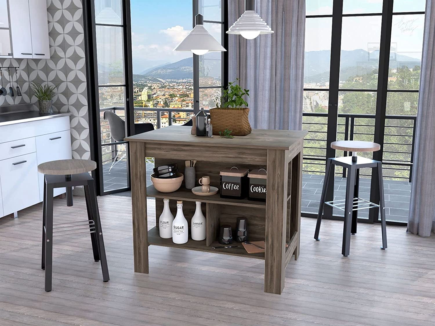 Brooklyn Island Surface Color Onix with Three Uncovered Shelves. for ...