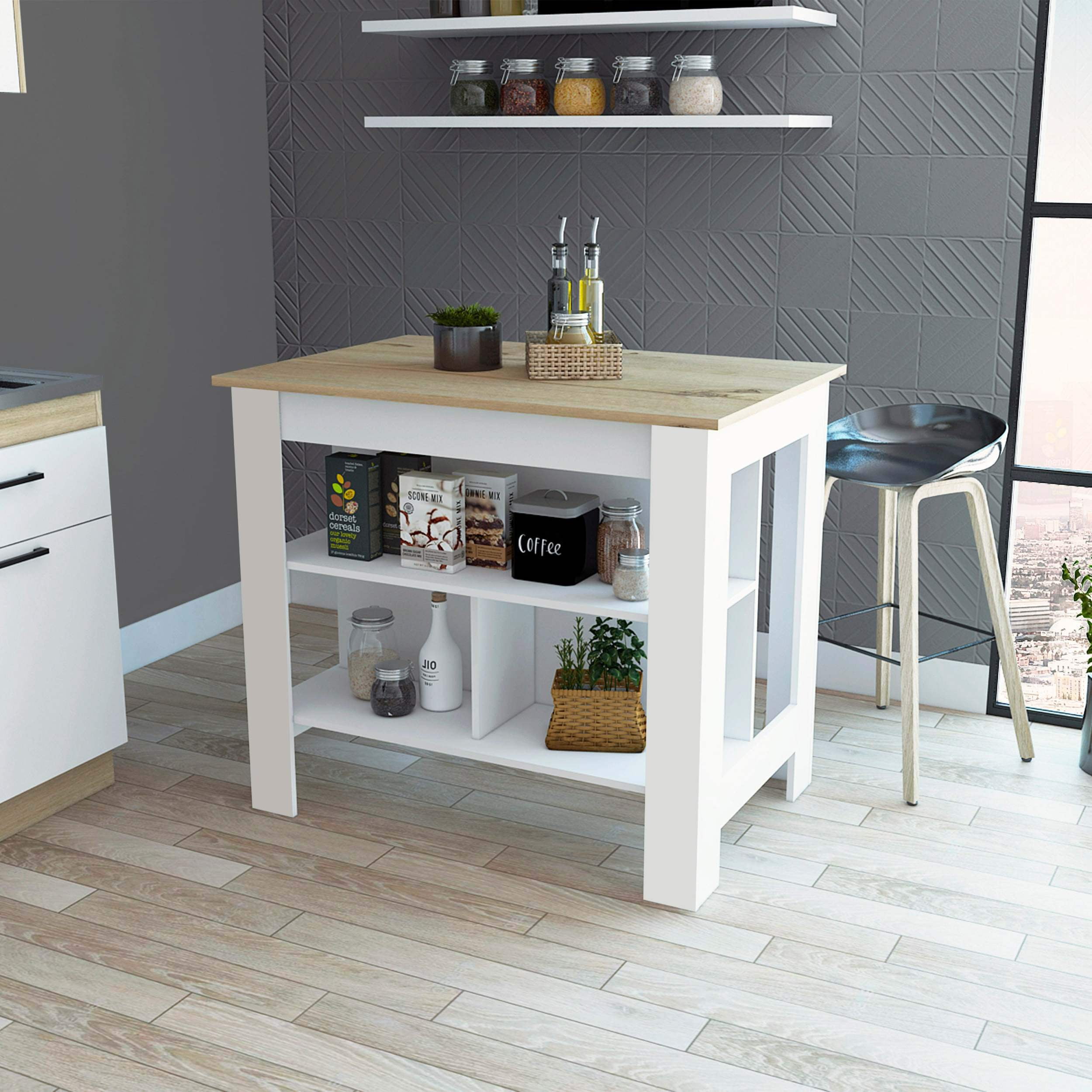 Brooklyn Kitchen Island, Three Concealed Shelves Multicolor ...