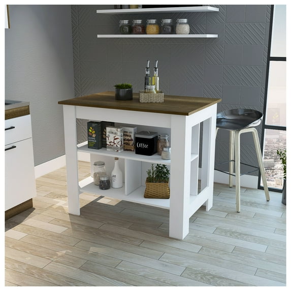 Brooklyn Kitchen Island, Three Concealed Shelves Multicolor + Kitchen ...
