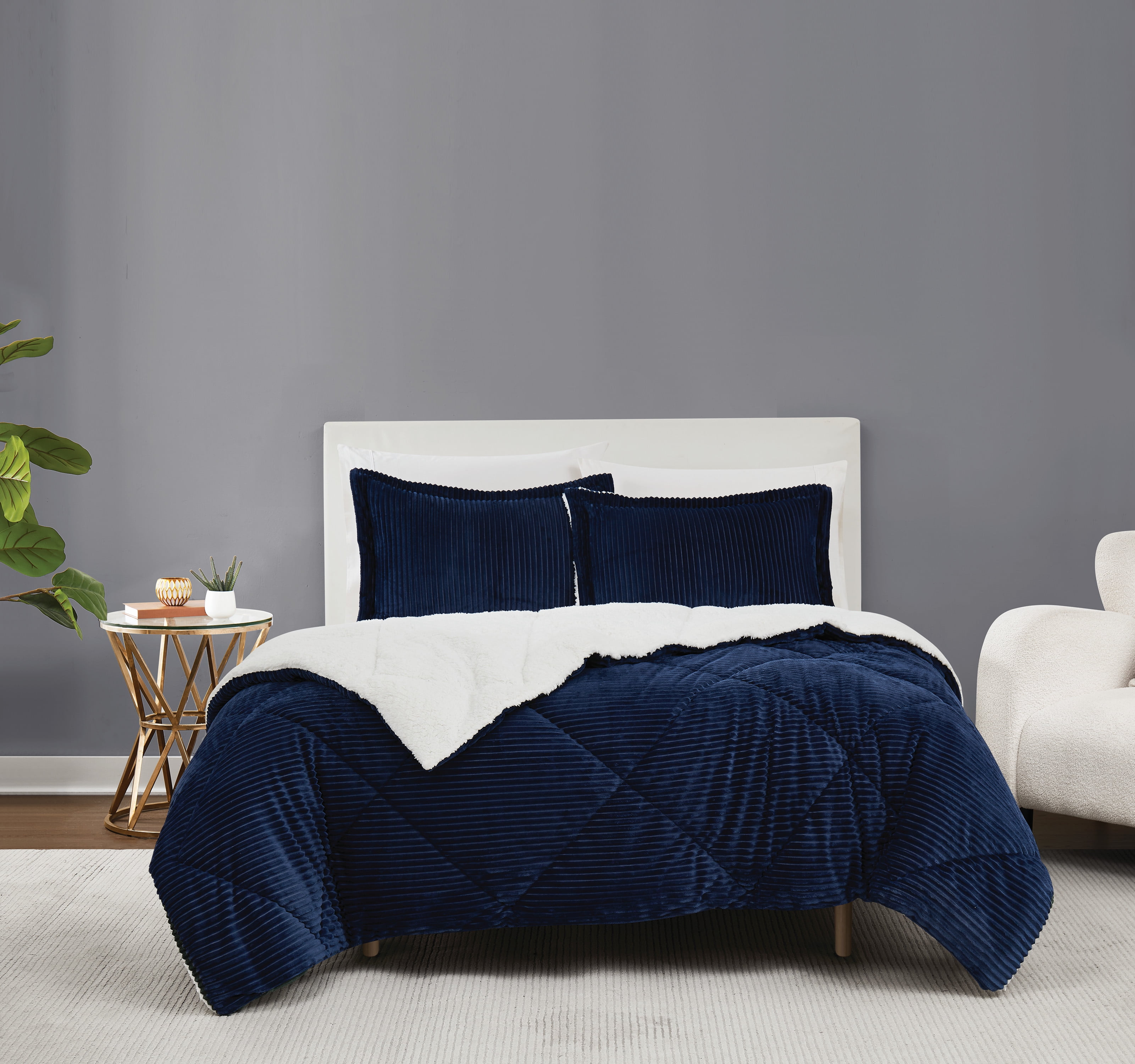 Brooklyn Loom Corduroy Blue King 3 Piece Comforter Set, Textured Solid ...