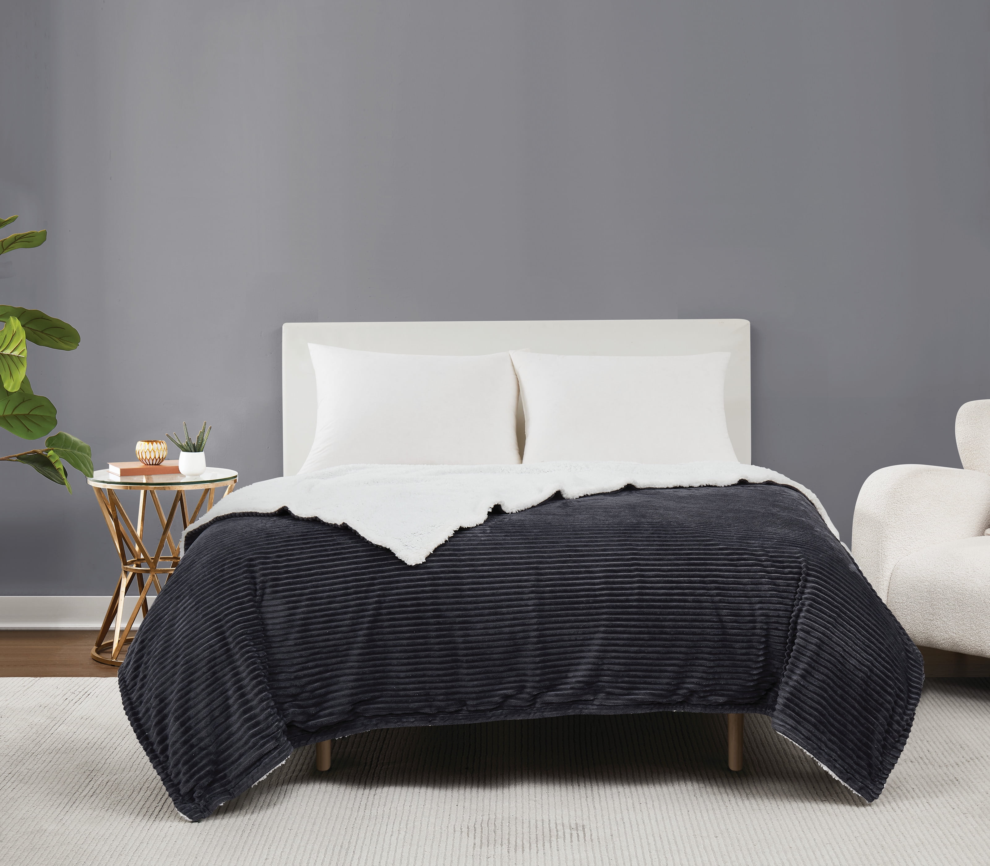 Brooklyn Loom Corduroy Grey King 104x90 Blanket, Textured Solid Color ...