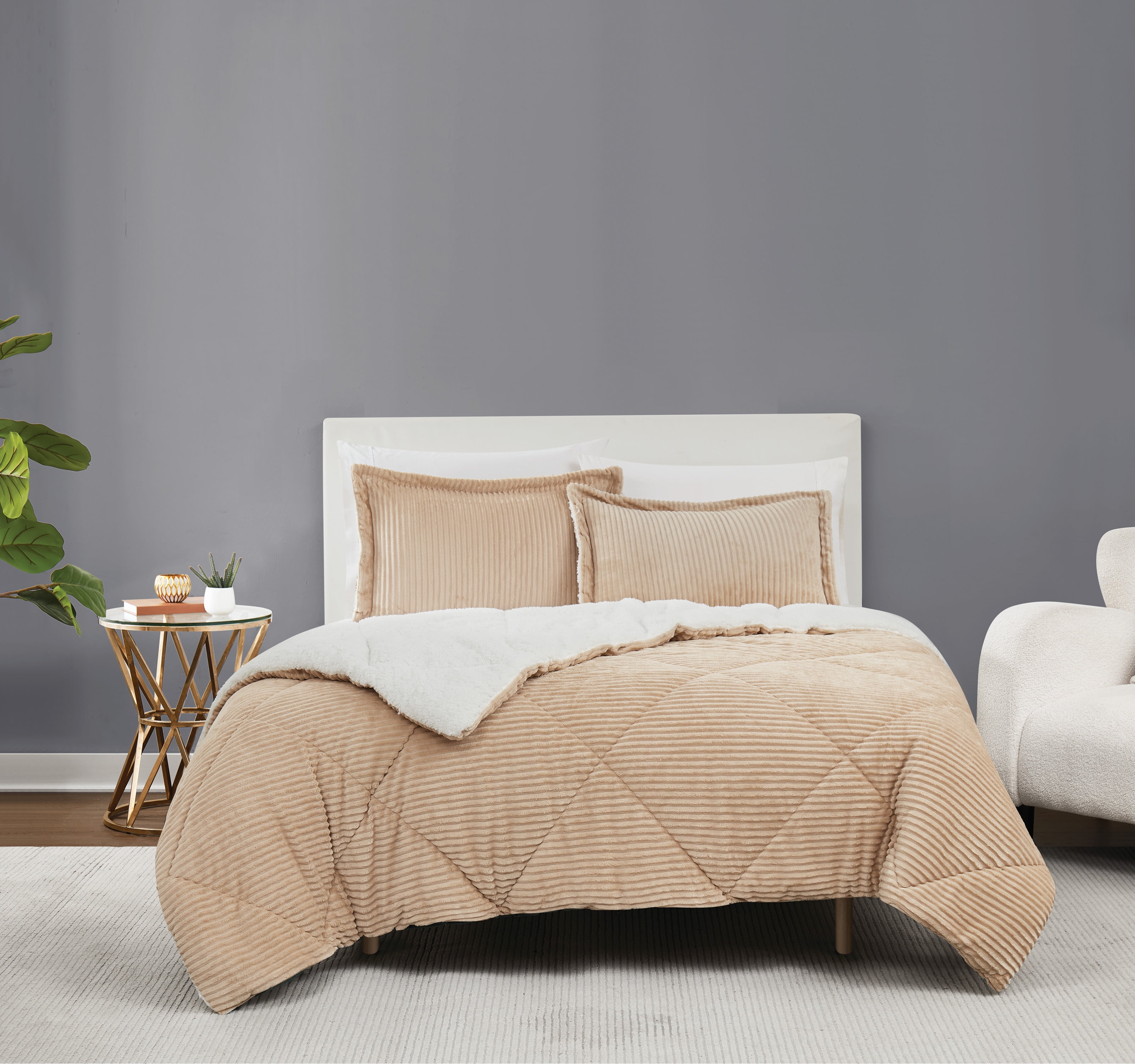 Brooklyn Loom Corduroy Tan Full/Queen 3 Piece Comforter Set, Textured ...