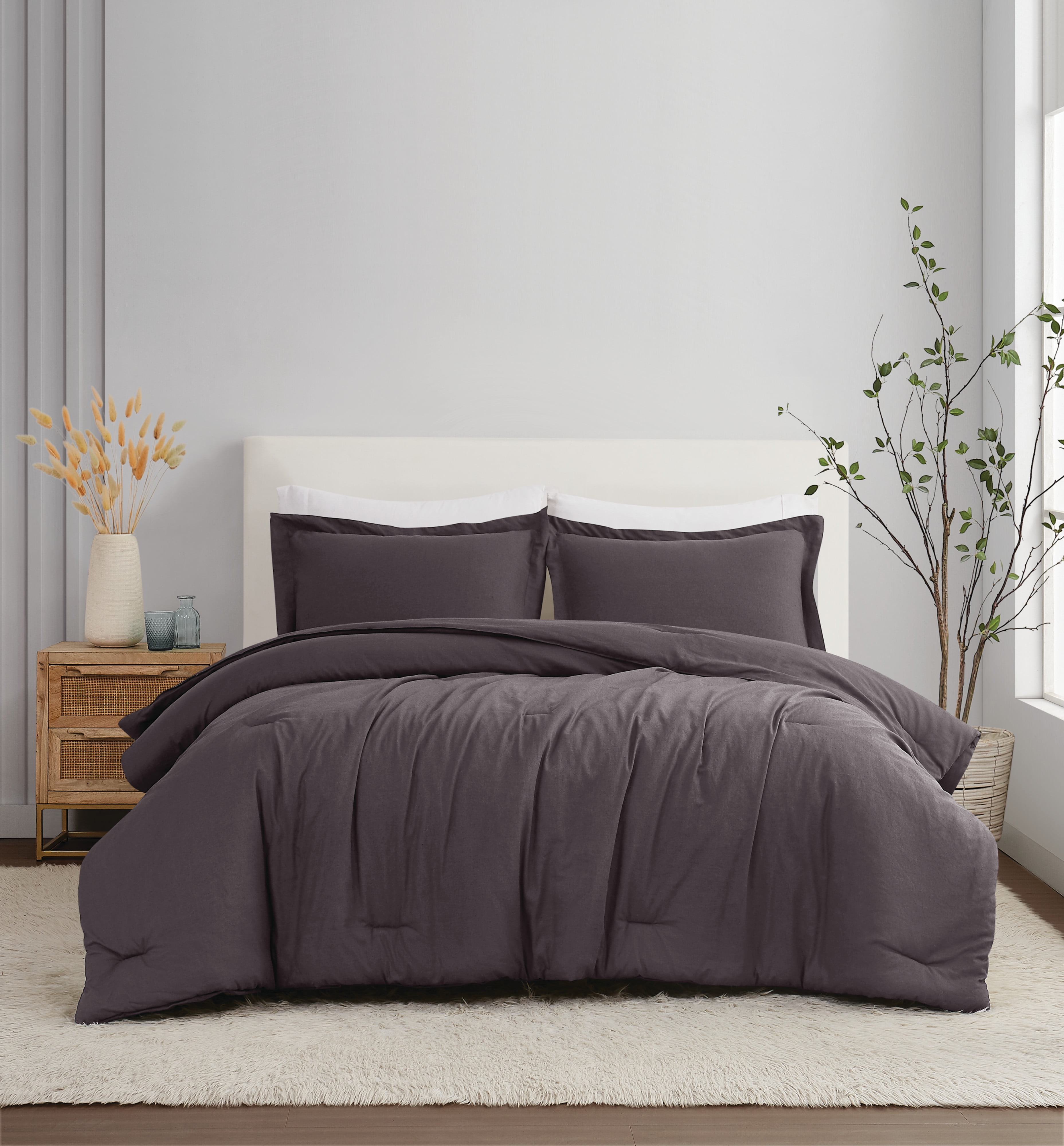 Brooklyn Loom 100% Flax Linen Charcoal 3-Piece King Comforter Set ...