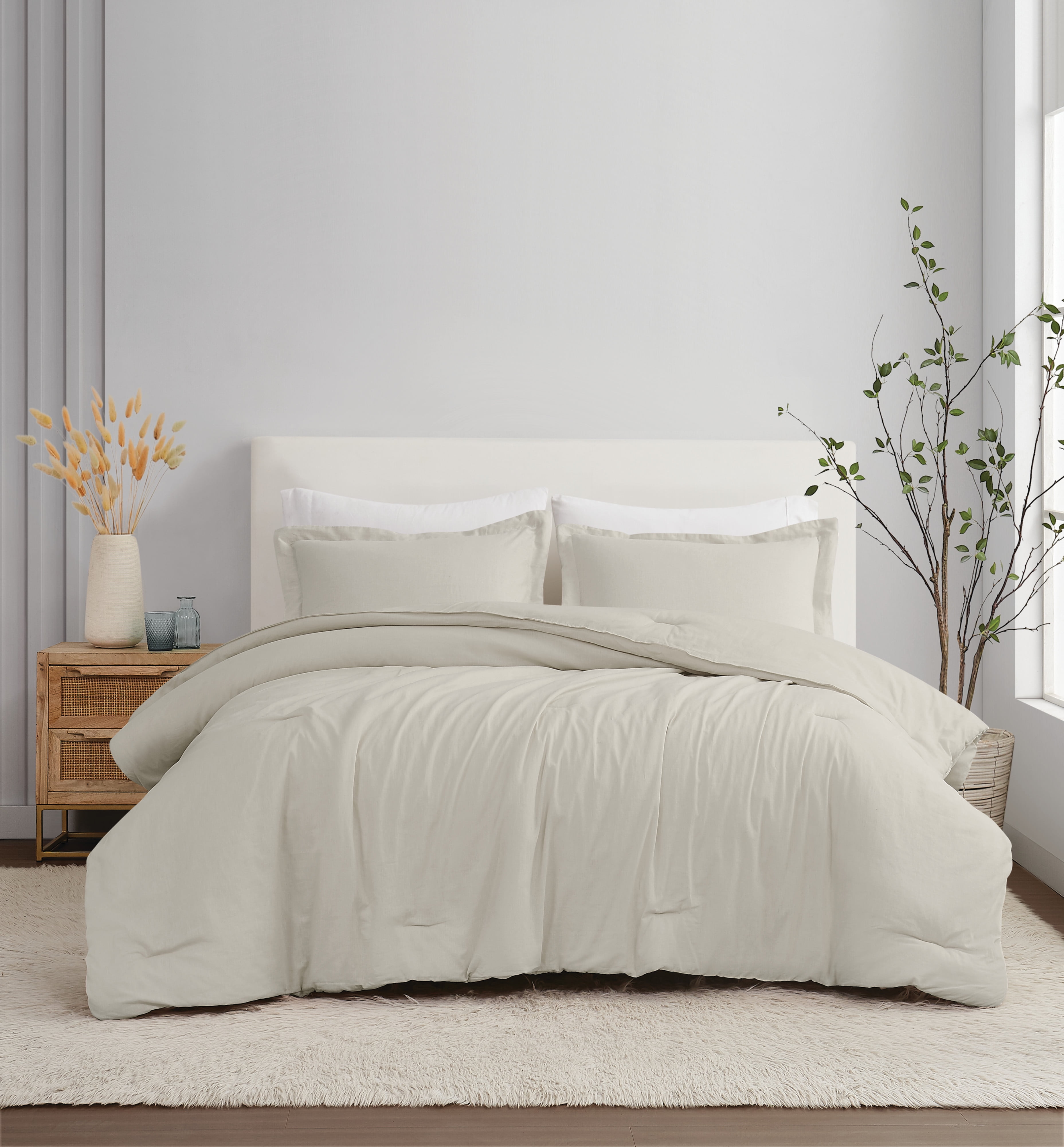 Brooklyn Loom 100% Flax Linen Natural 3-Piece King Comforter Set, Solid ...