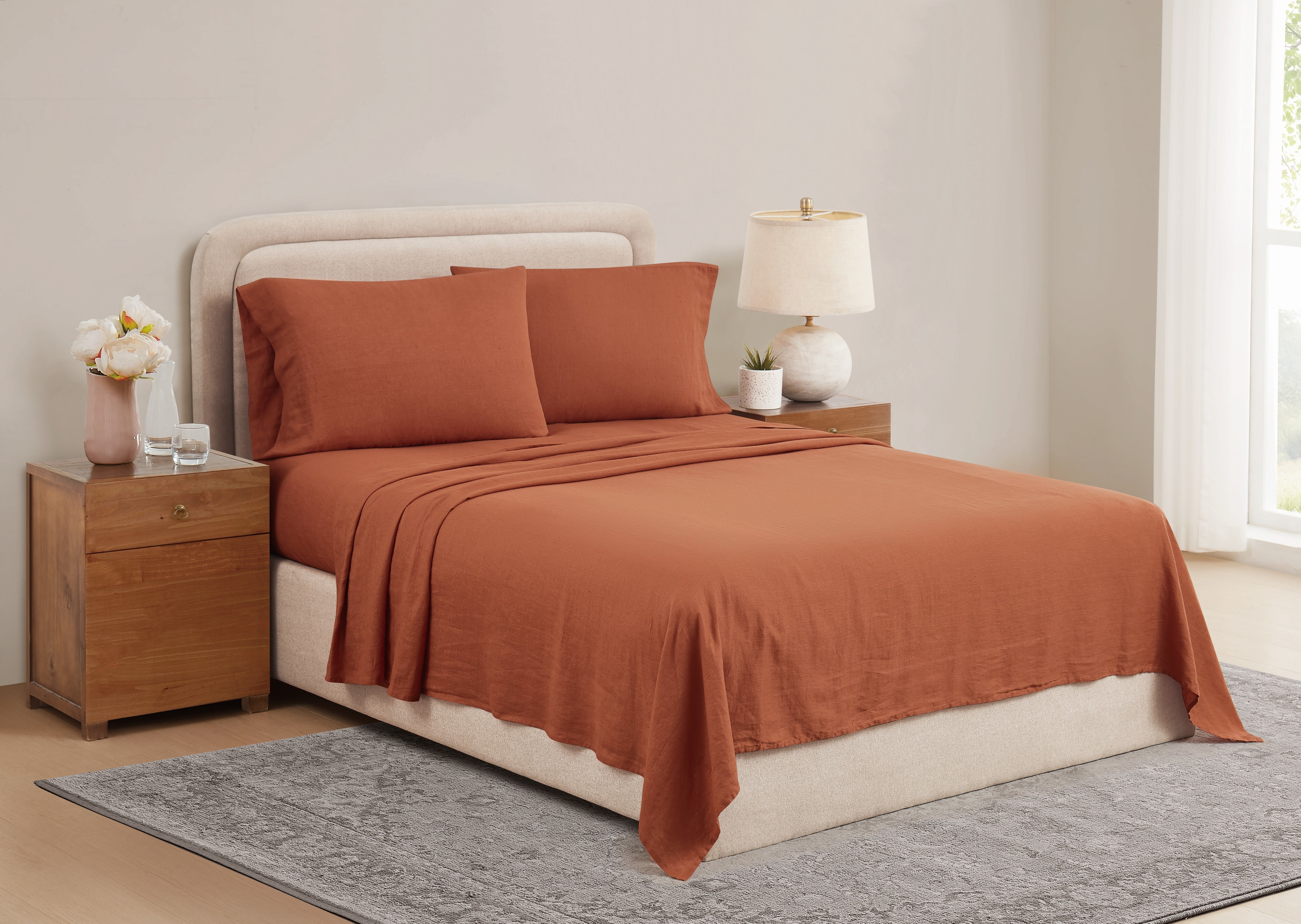 Brooklyn Loom Flax Linen 100% Linen Deep Pocket Rust 4-Piece California ...