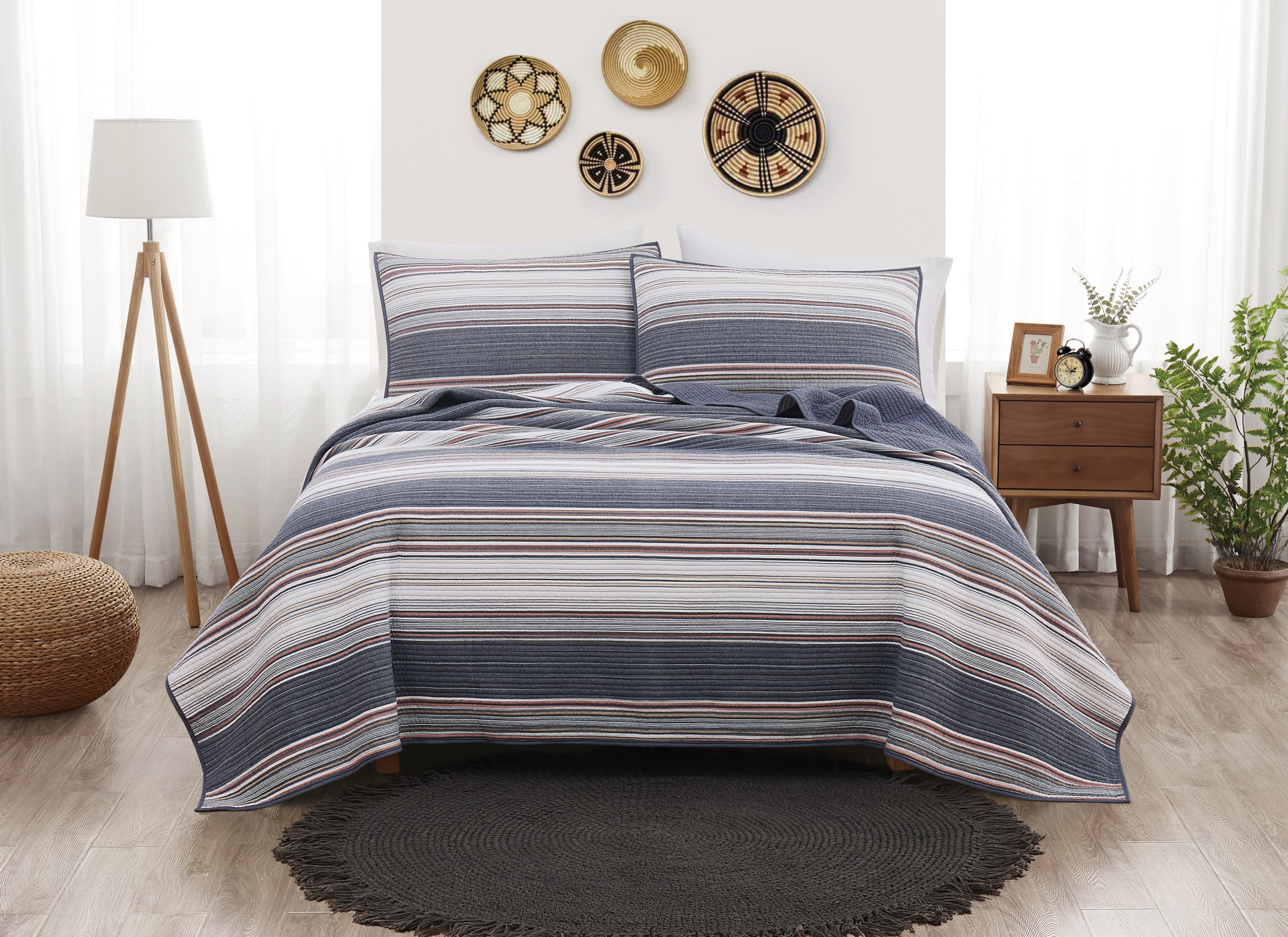 Brooklyn Loom Hudson Stripe Yarn Dye Blue Cotton 2-Piece Twin XL Quilt ...