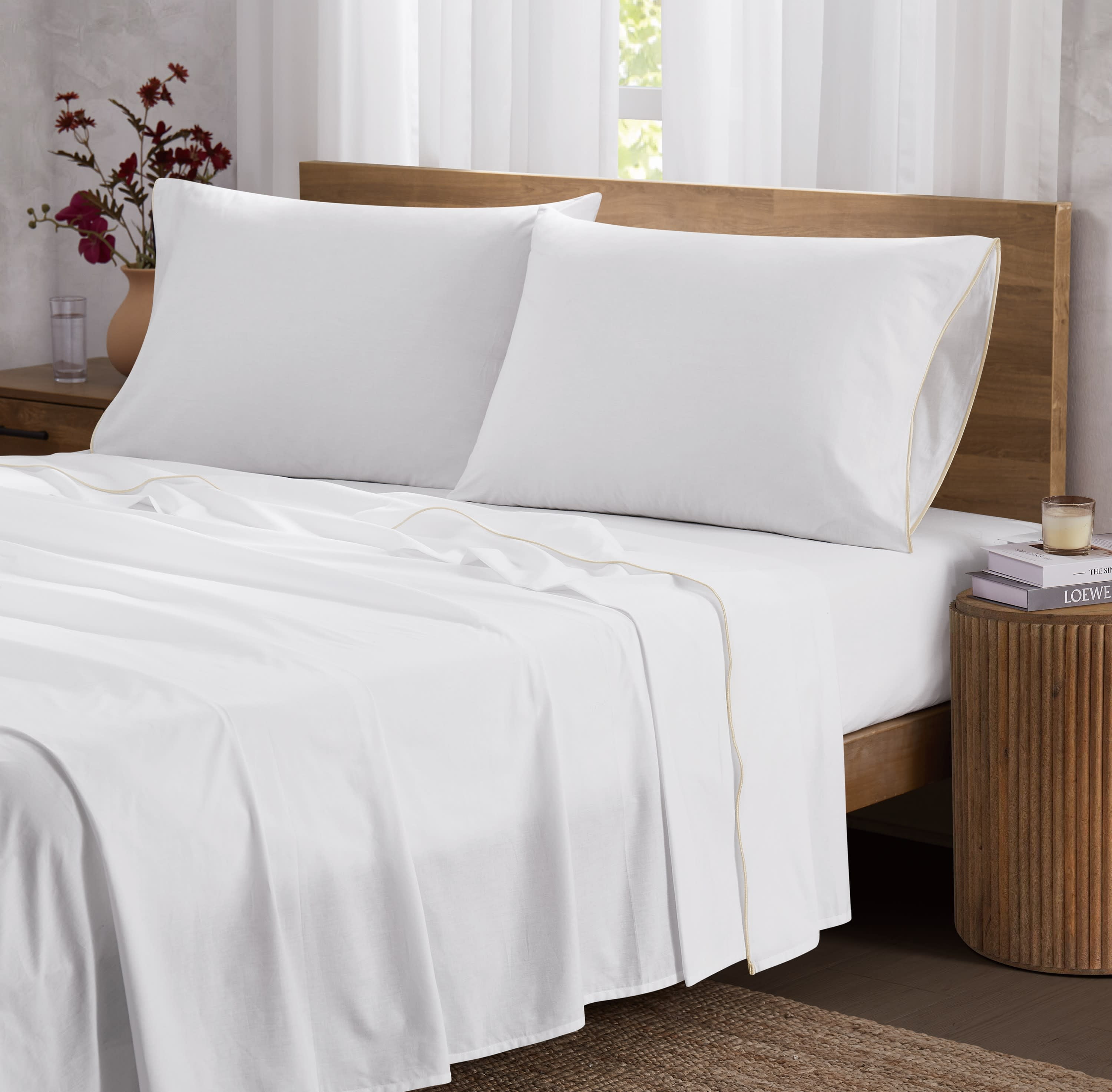 Brooklyn Loom Merrowed Edge Cotton Percale 100% Cotton Deep Pocket 4 ...