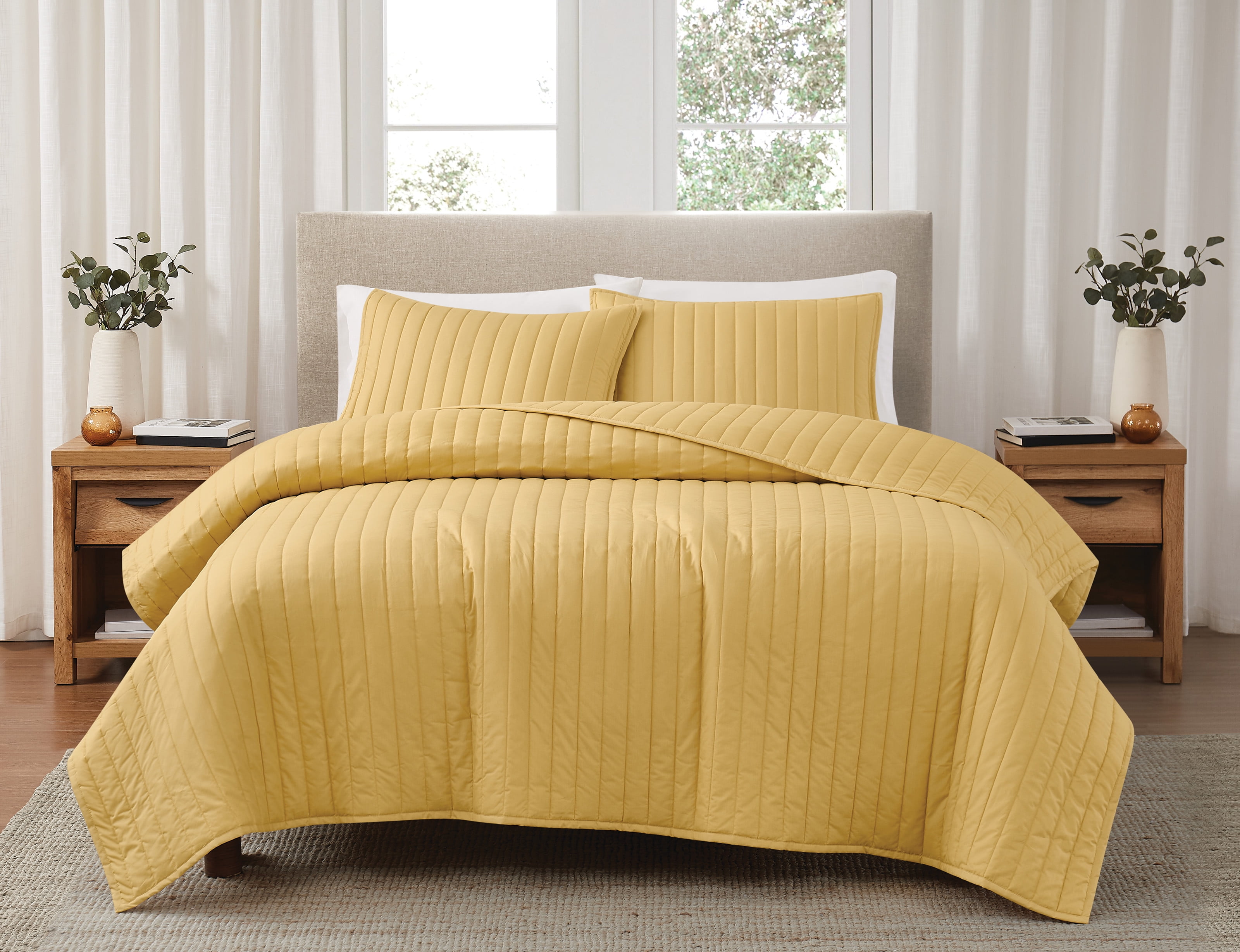 Brooklyn Loom Solid Cotton Percale Mustard Yellow Full/Queen 3 Piece ...