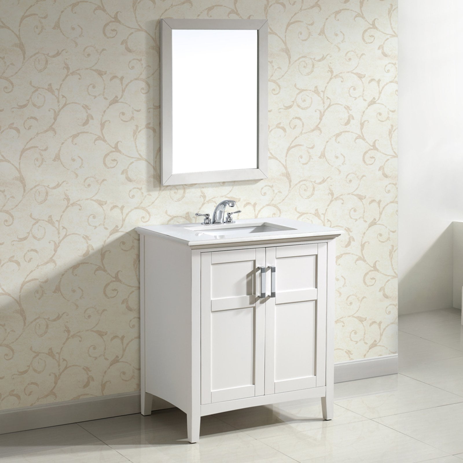 Brooklyn + Max Wilshire 30" Bath Vanity in Soft White with Bombay White ...