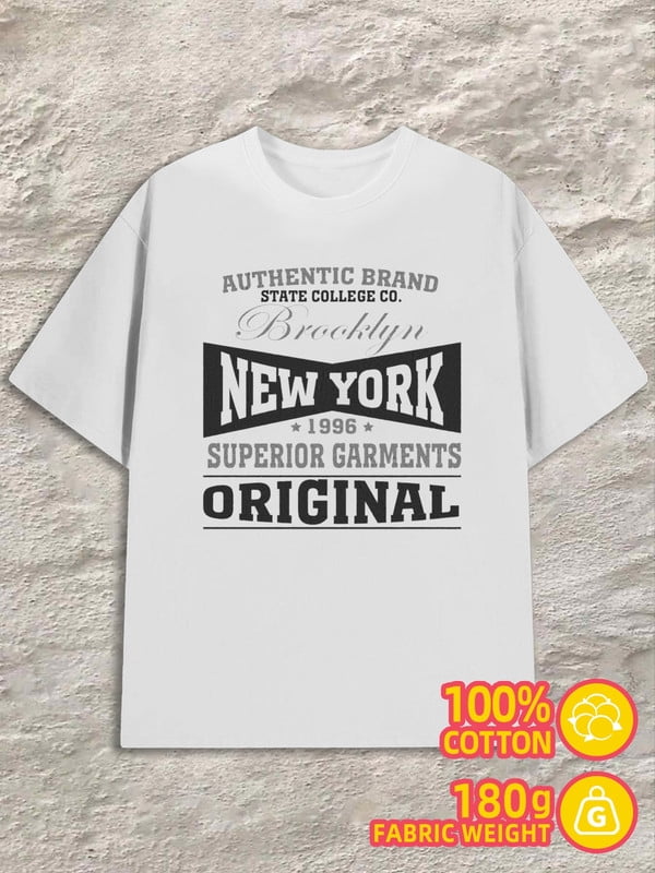 Brooklyn NY Tee men's white 180G 100% Cotton Weekend casual wear Basic ...