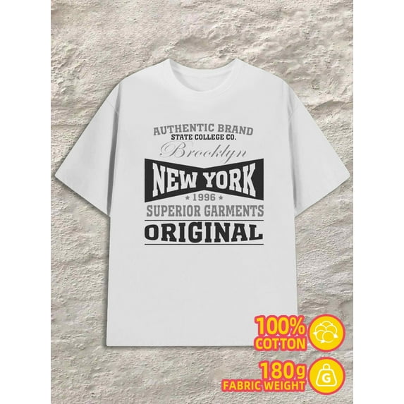 Brooklyn NY Tee men's white 180G 100% Cotton Weekend casual wear Basic ...