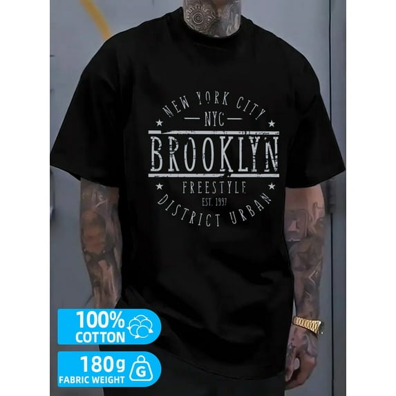 Brooklyn NYC Tee men's black 180G 100% Cotton Regular Fit,Everyday ...