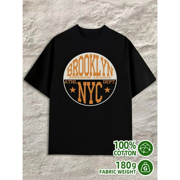 Brooklyn NYC Tee men's black 180G 100% Cotton perfect for summer outdoor activities and leisure ...