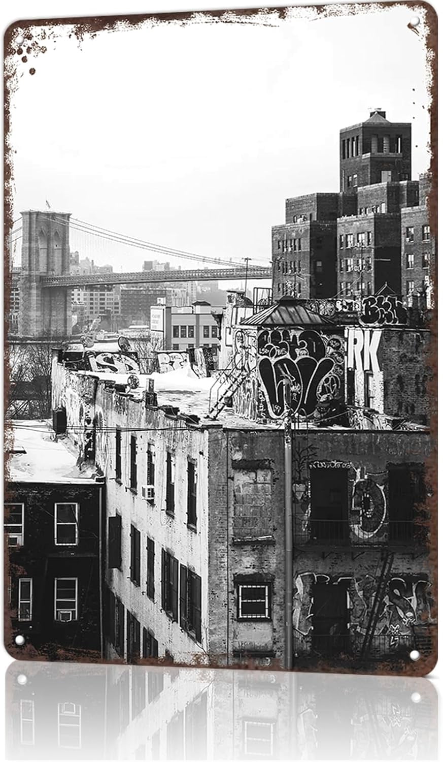 Brooklyn New York City Vintage City Landscape Metal Tin Sign, Retro ...