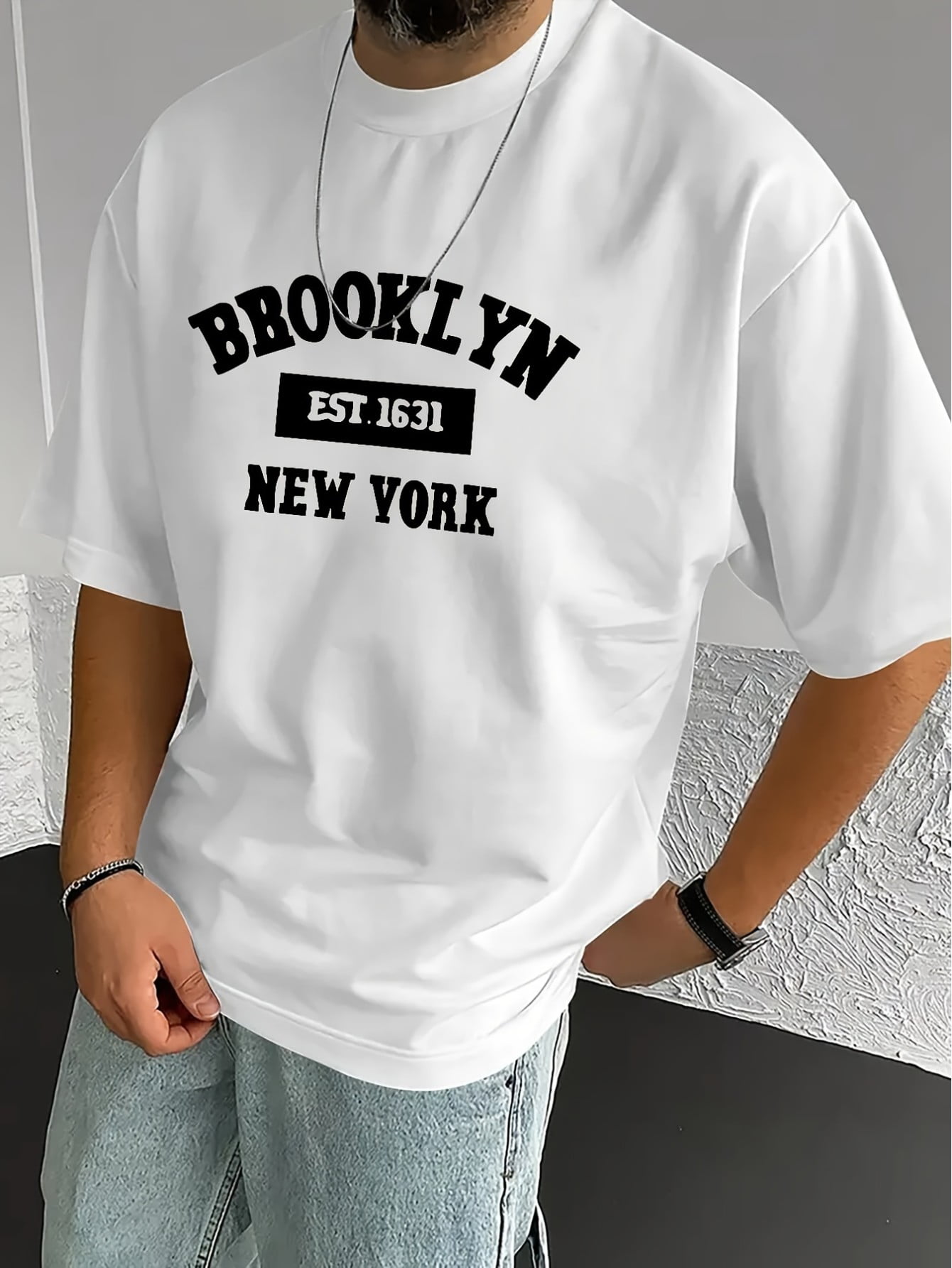 Brooklyn New York EST. 1631 Graphic Print T-Shirt for Men - Cotton Casual Crew Neck Tee with ...