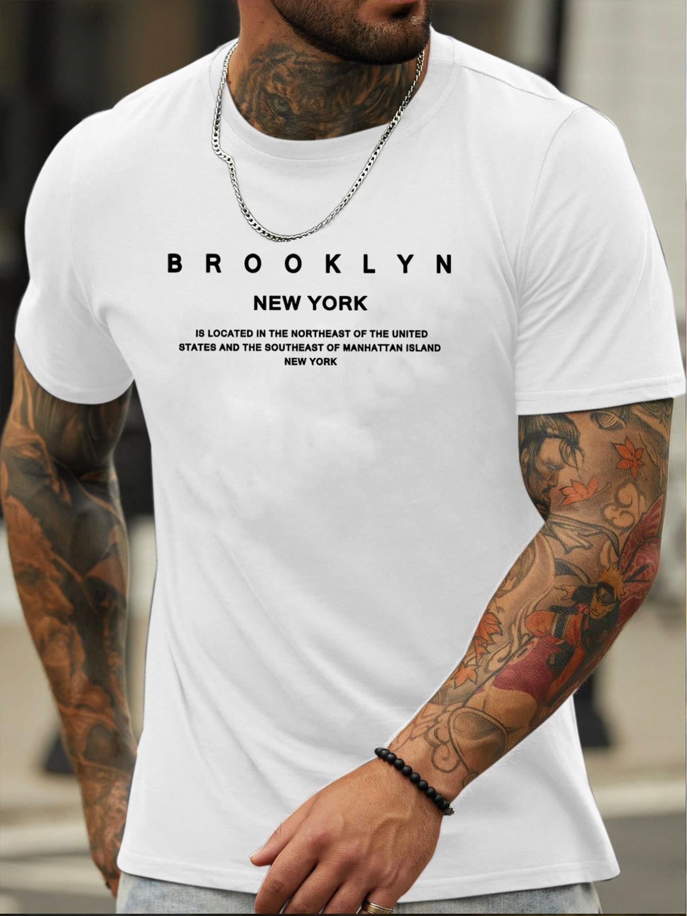 Brooklyn New York Print, Men's Round Crew Neck Short Sleeve, Regular ...