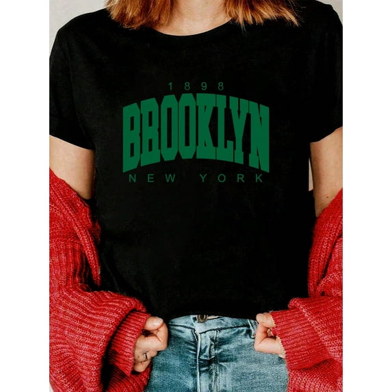 Brooklyn New York Vintage Collegiate Graphic Women Short Sleeve Casual ...
