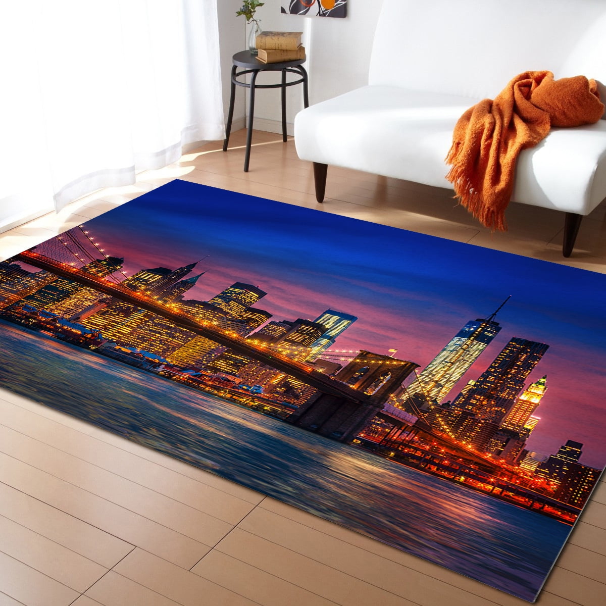 Brooklyn Night View Lighting Bridge Architecture Living Room Floor Mat ...