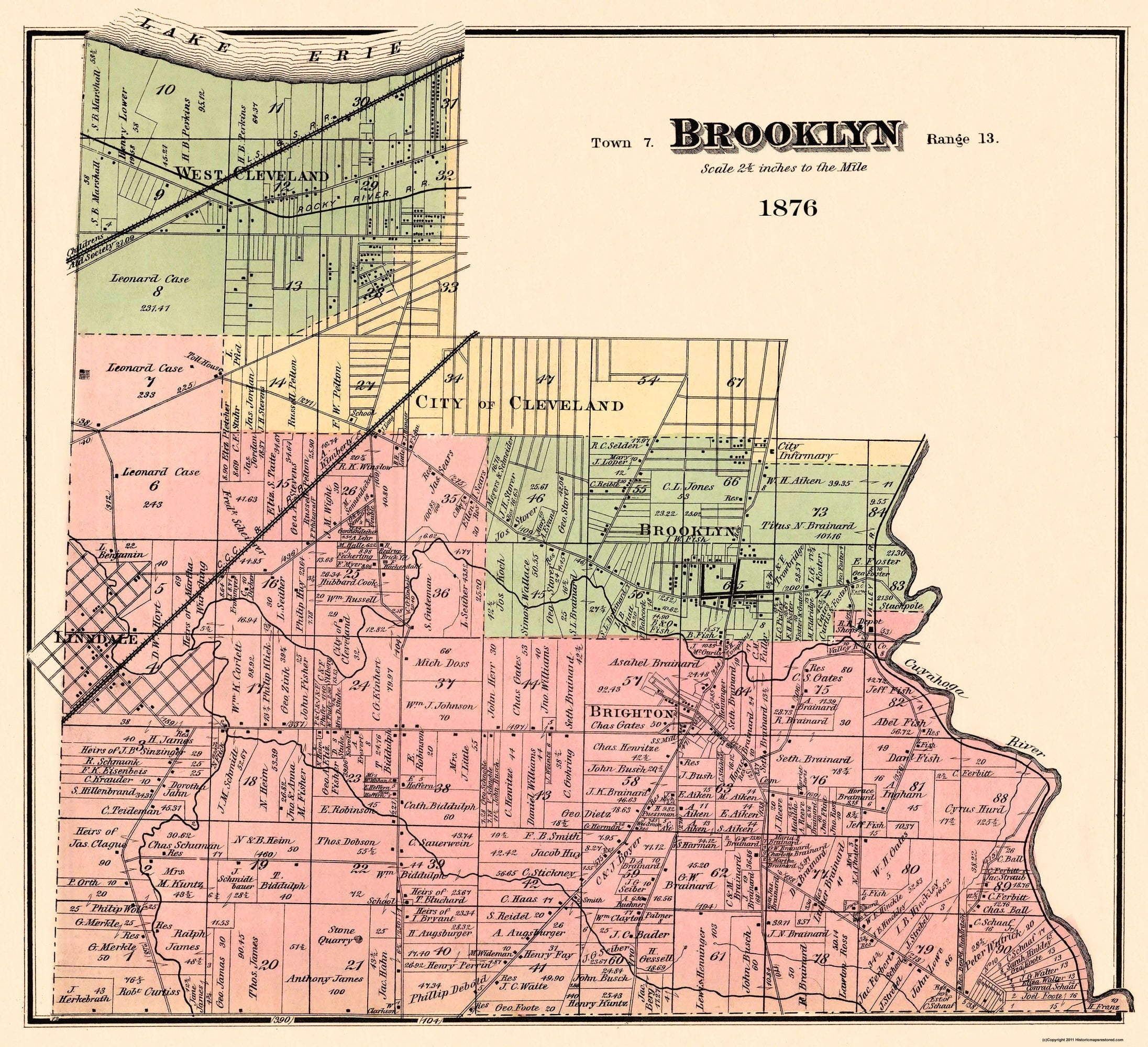 Historic City Map - Brooklyn Ohio - Titus 1876 - 25.19 x 23 - Vintage ...