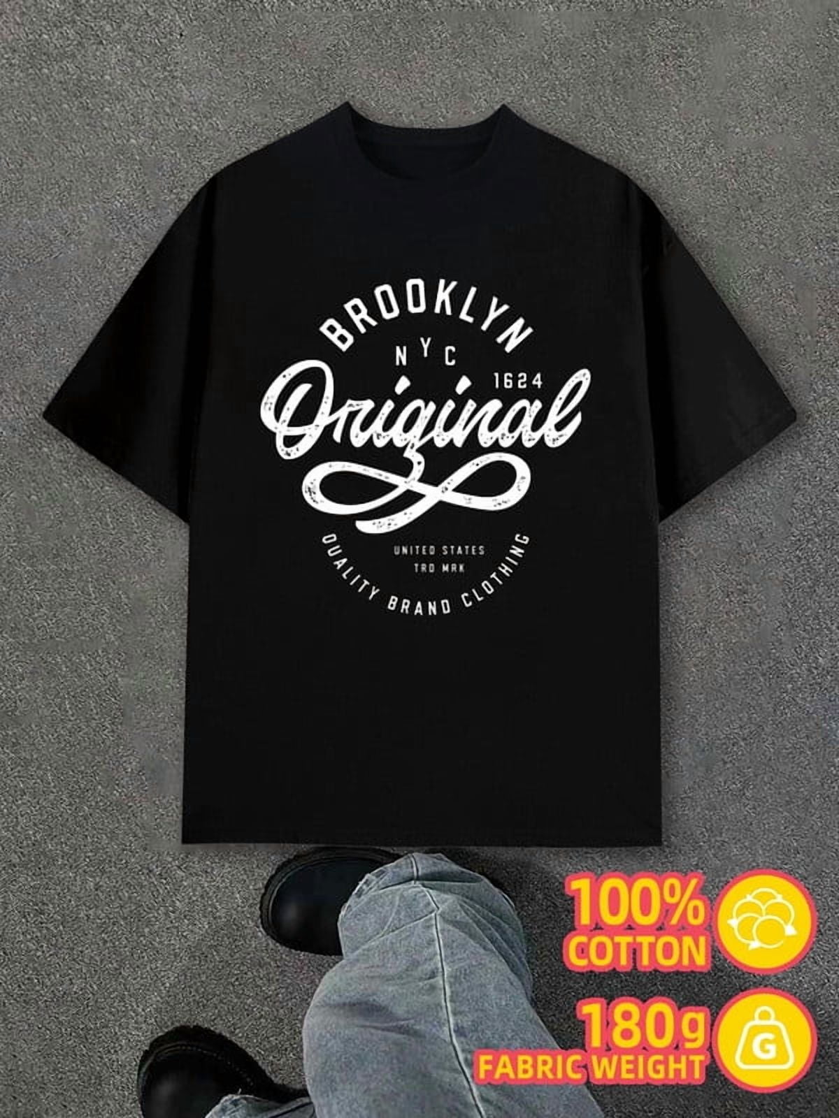 Brooklyn Original T-shirt men's black 180G 100% Cotton Lightweight ...