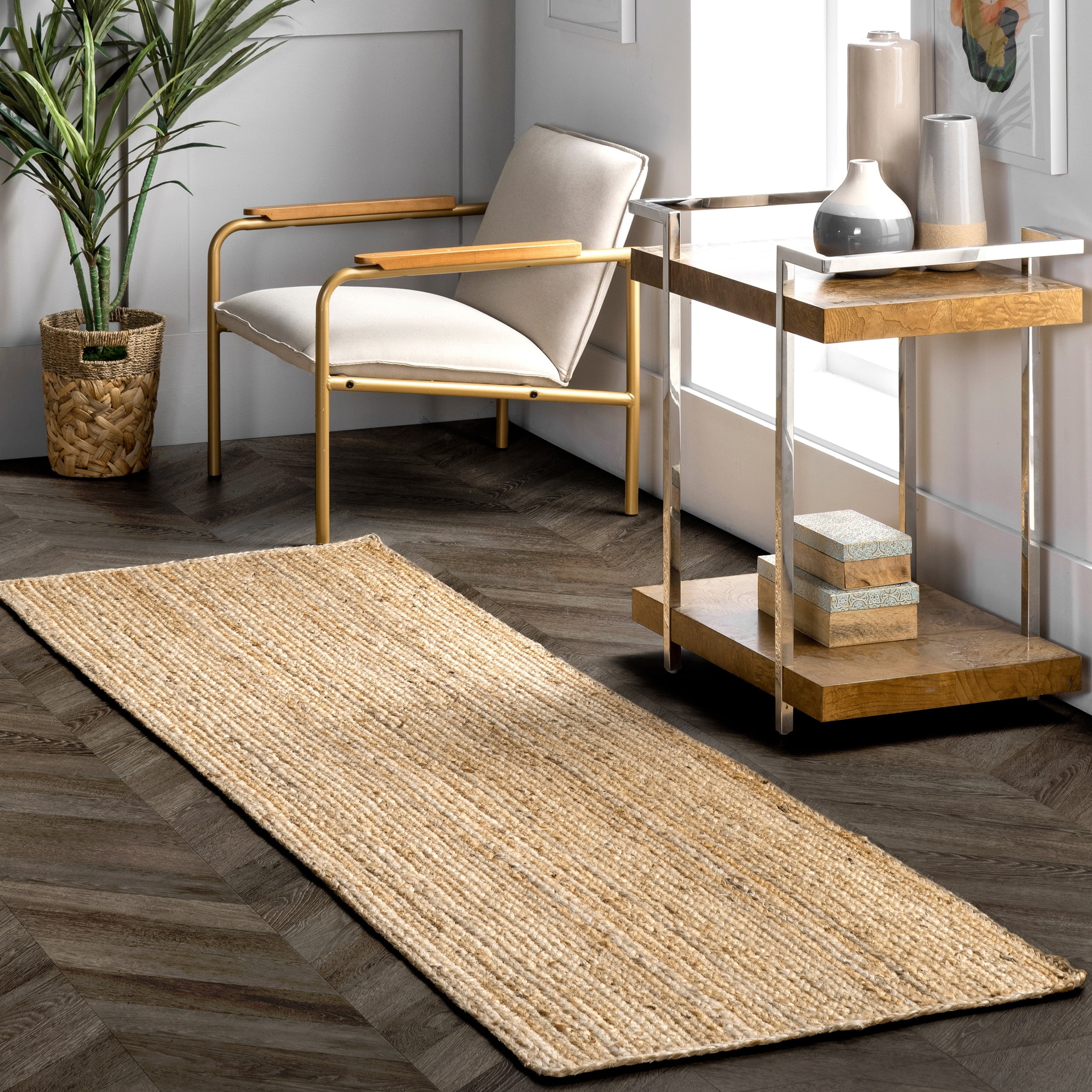 Brooklyn Rug Co Adelaida Farmhouse Jute Area Rug Natural 2'6" x 10 ...