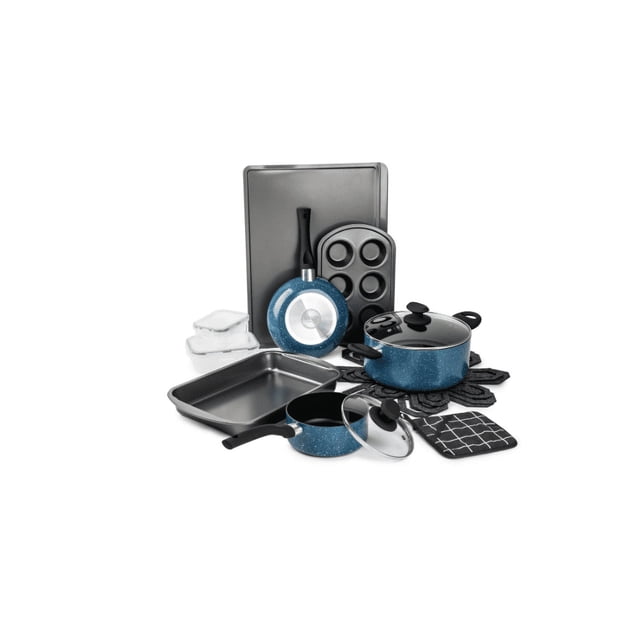 Brooklyn Steel Co. Venus Nonstick Aluminum 16-Pc. Cookware Set - Navy ...
