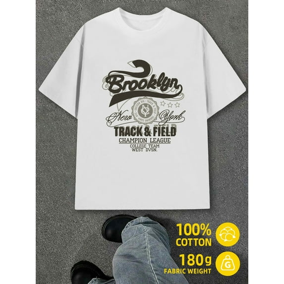 Brooklyn Track & Field men white 180G 100% Cotton Daily and weekend ...
