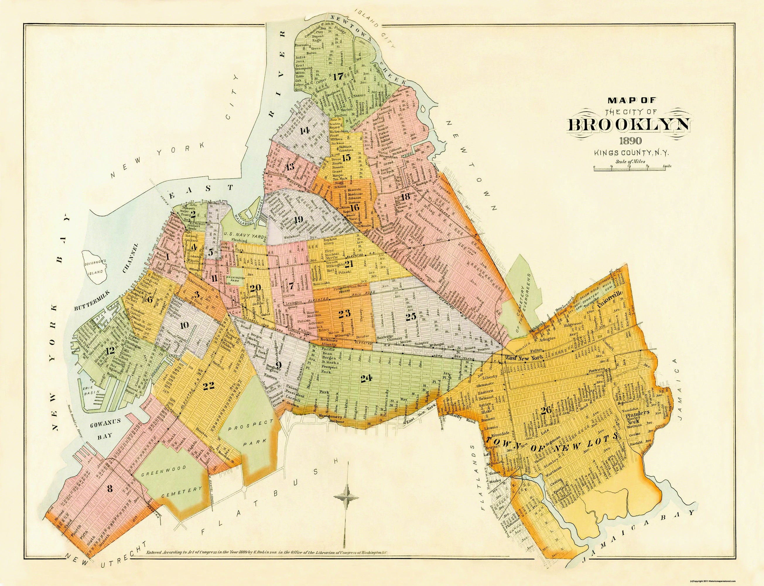 Historic City Map - Brooklyn Unionville New York - Robinson 1890 - 30 x ...