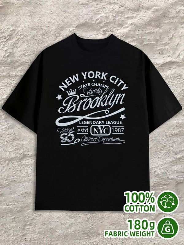 Brooklyn Varsity for men black 180G 100% Cotton Everyday and weekend ...
