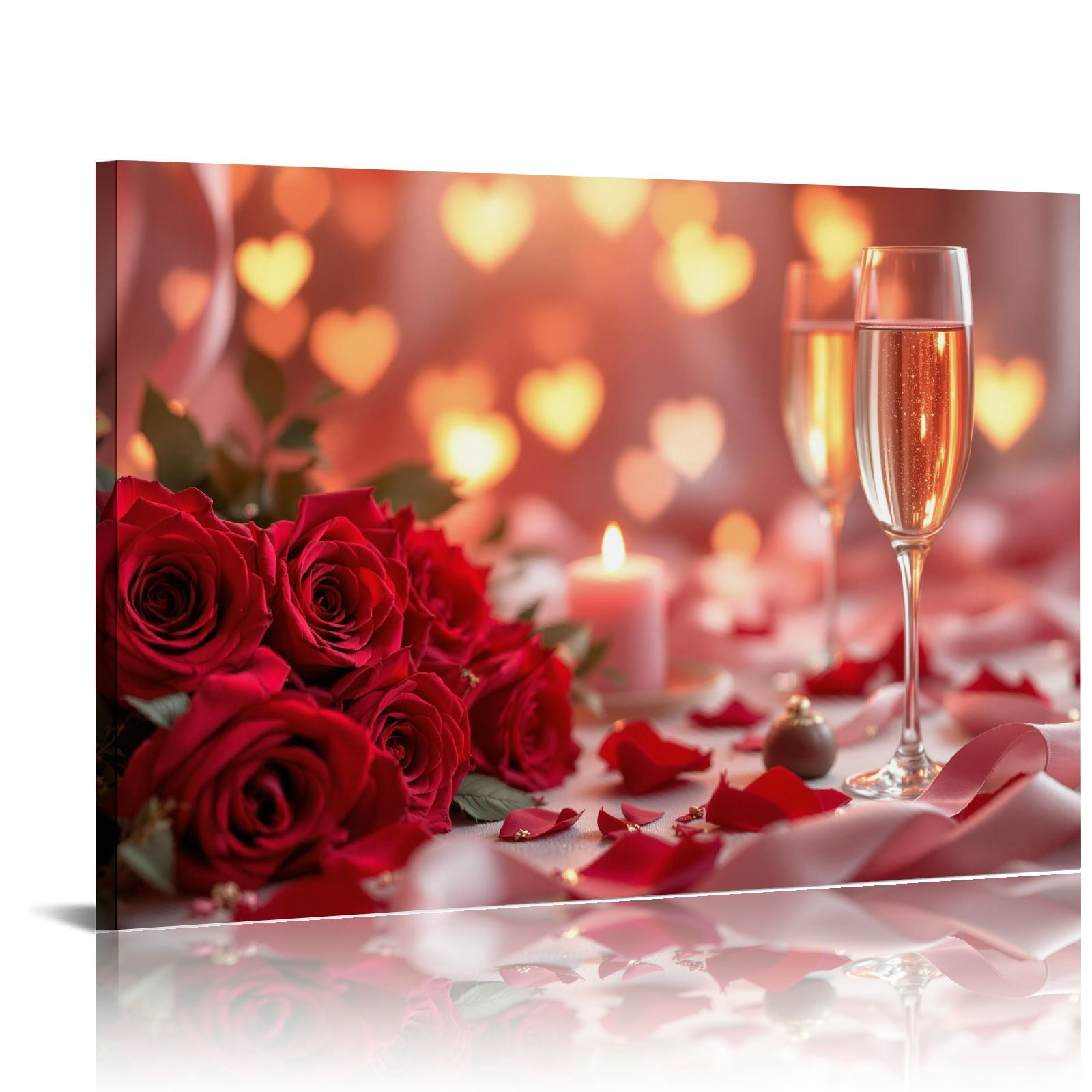 Brookmaples Romantic Red Roses Champagne Theme Wall Art Printed Ready ...