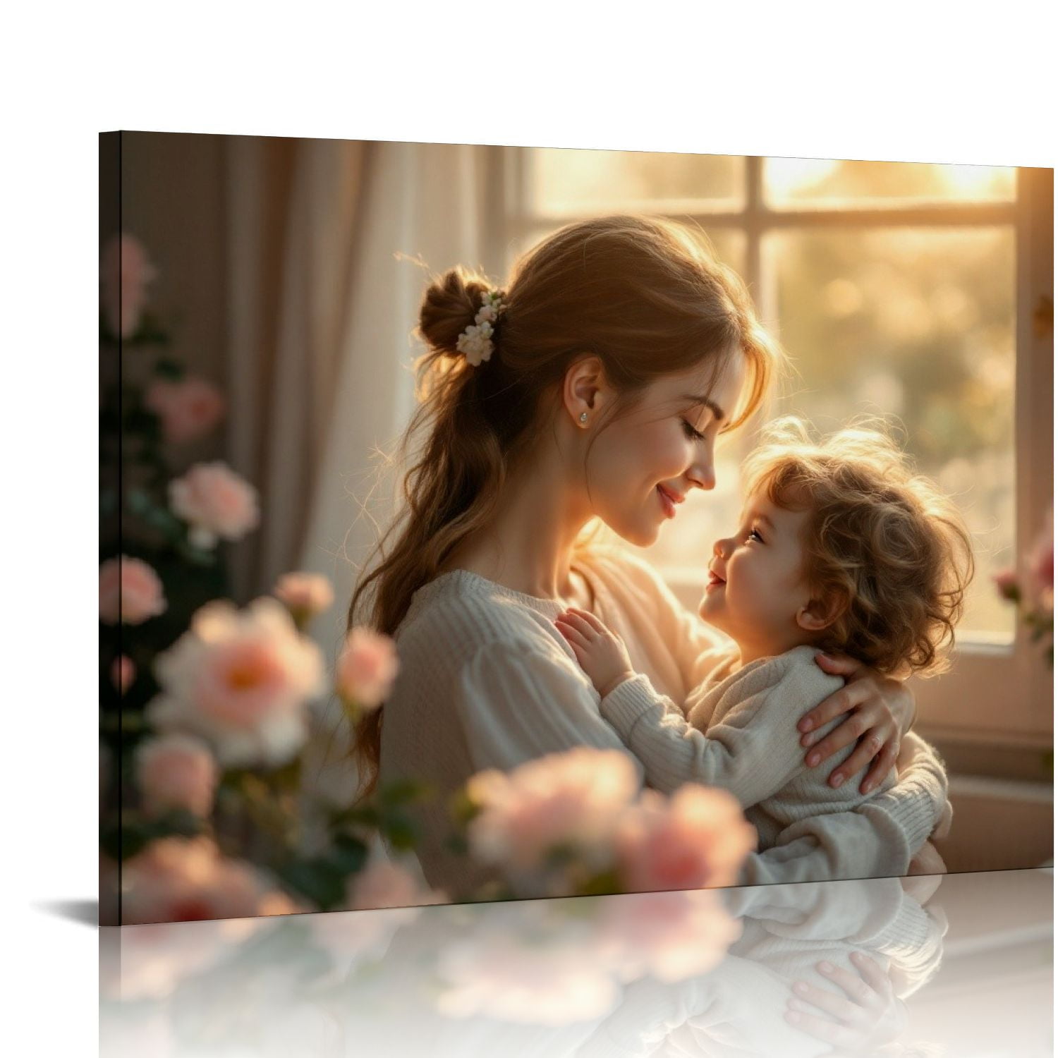 Brookmaples Sweet Mother Child Moment Canvas Wall Print with Wooden ...
