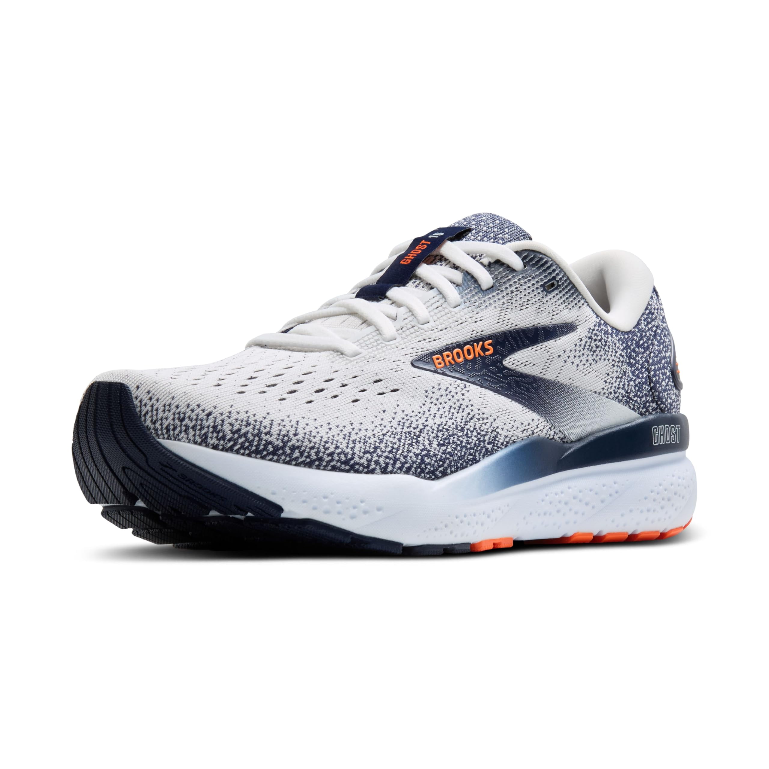 Brooks Men’s Ghost 16 Neutral Running Shoe - White/Peacoat/Orange - 12. ...