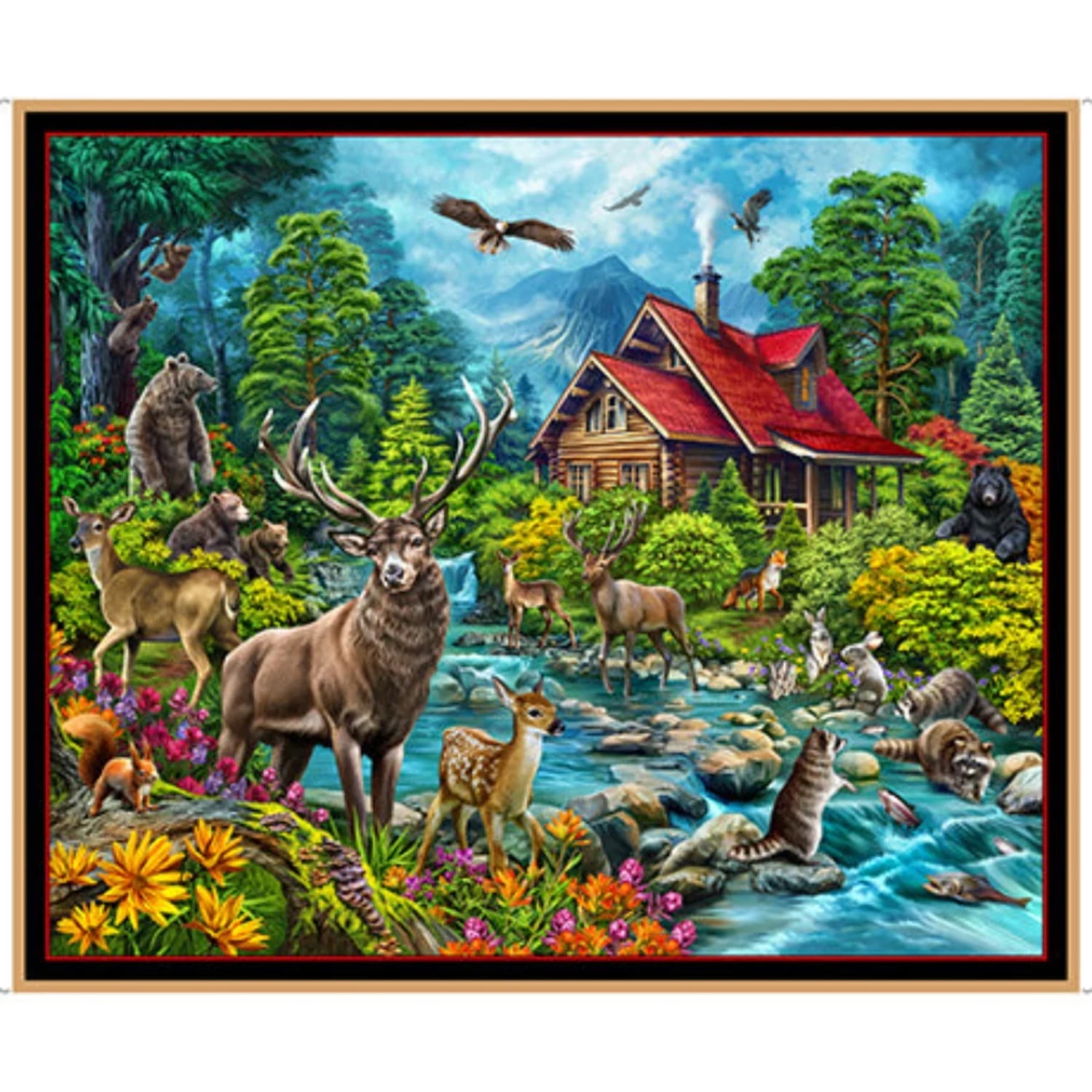 Brookside Lodge Animal Panel Cotton Fabric - Walmart.com