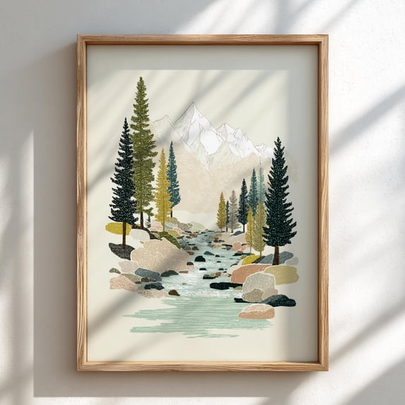 Brookside Pines Pastel Pine Forest Creek Poster Serene Nature Wall ...