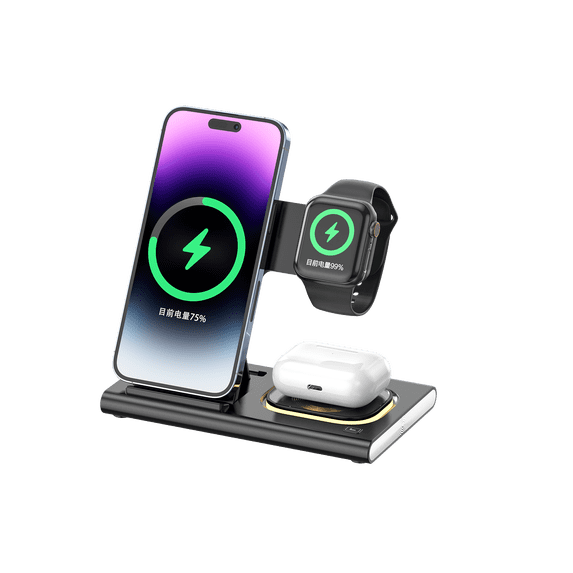 Brookstone 3-in-1 Foldable Qi-Certified Charger - Wireless Charging for ...