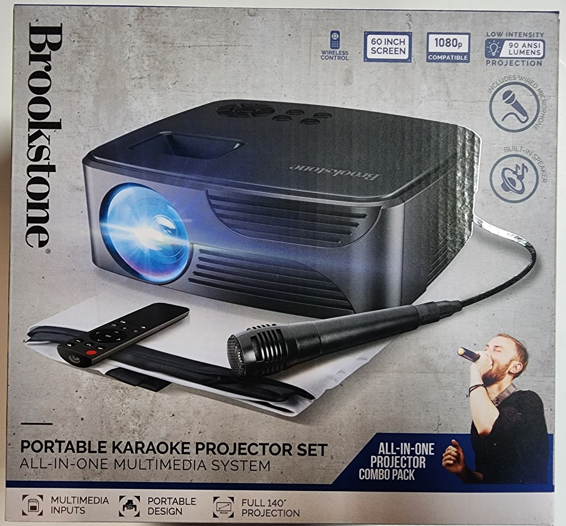 Brookstone All-In-One Home Karaoke Projector Set with Microphone ...