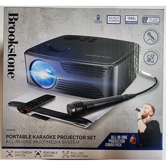 Brookstone All-In-One Home Karaoke Projector Set with Microphone ...