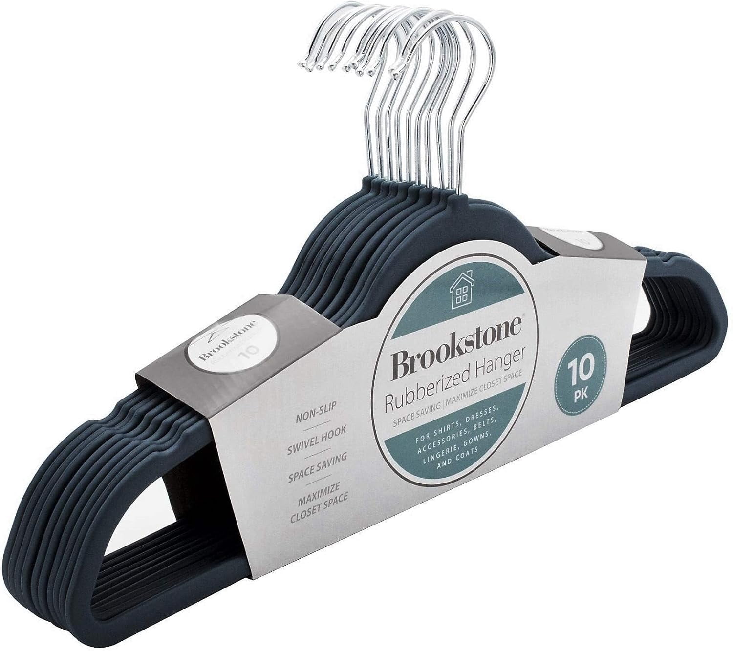Brookstone - Black 10 Pack [Non-Slip] High Grade Rubber Coated Plastic ...