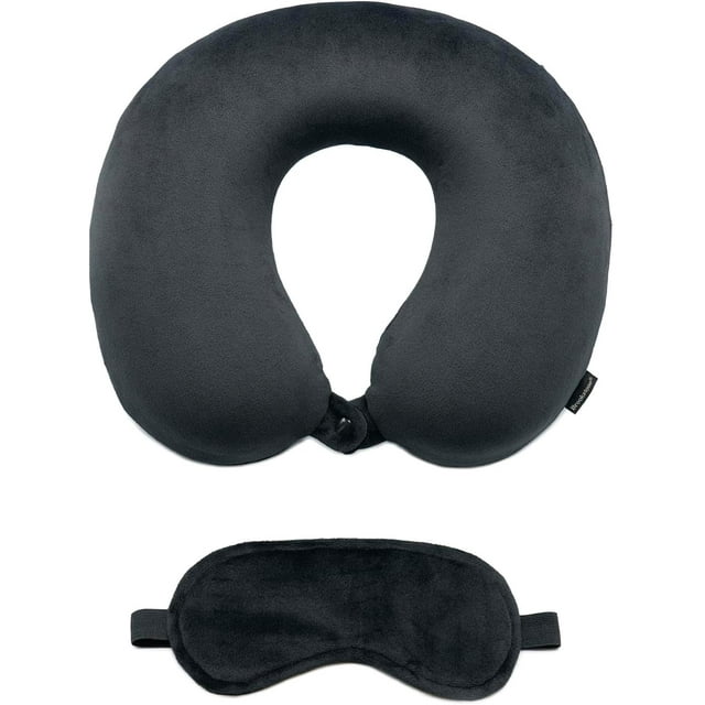 Brookstone Travel Neck Pillow Set - Classic Memory Foam Head and Neck ...