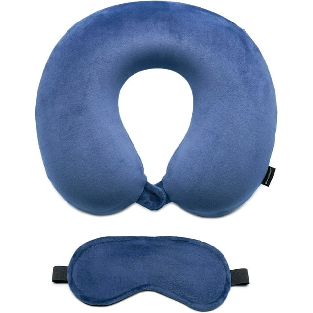 Brookstone Travel Neck Pillow Set - Classic Memory Foam Head and Neck ...