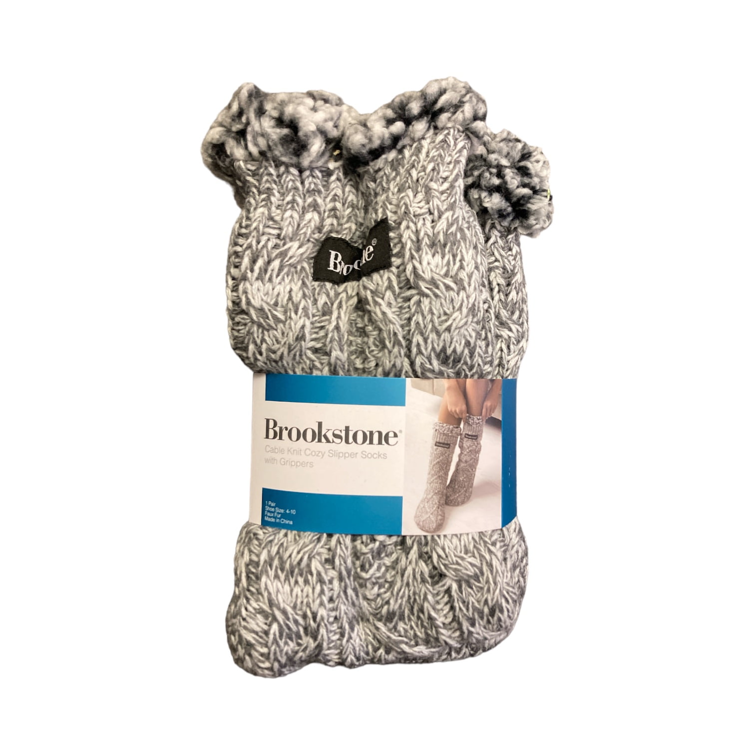 Brookstone Comfy Warm Women's Cable Knit Cozy Slipper Socks with ...