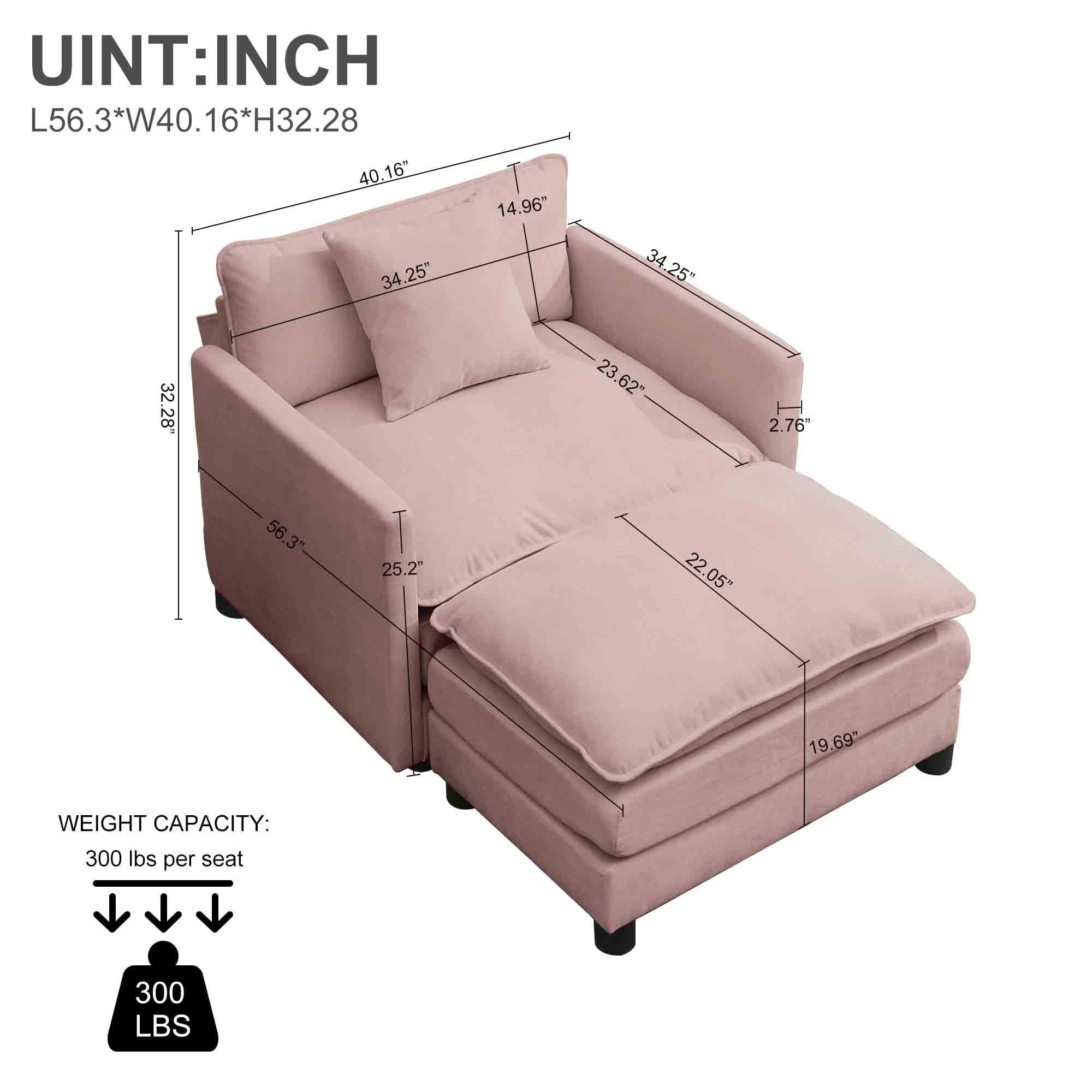 Brookwell Convertible Sleeper Chair Bed with Ottoman, Armrest Pillow ...