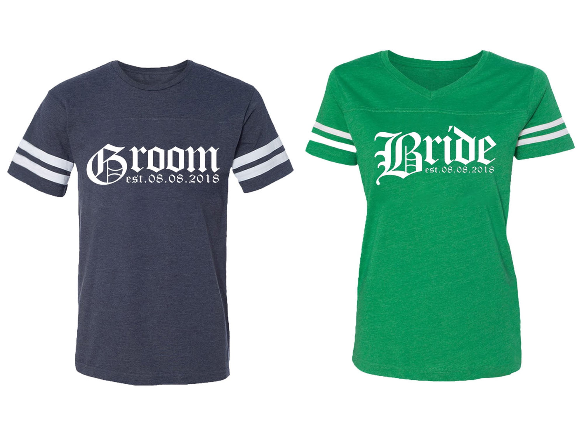 Broom Bride Matching Couple Cotton Jerseys (Men Navy / Women Green ...