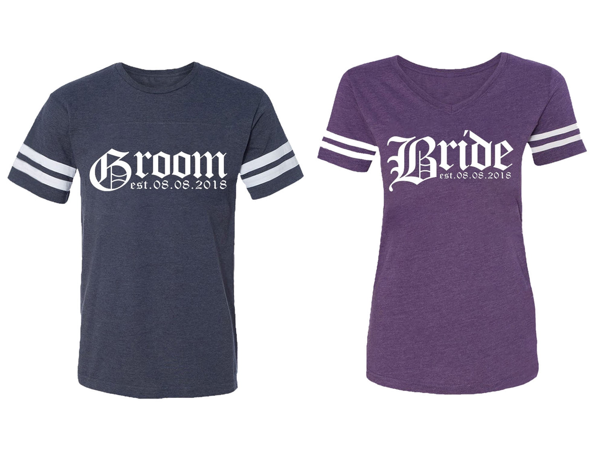 Broom Bride Matching Couple Cotton Jerseys (Men Navy / Women Purple ...