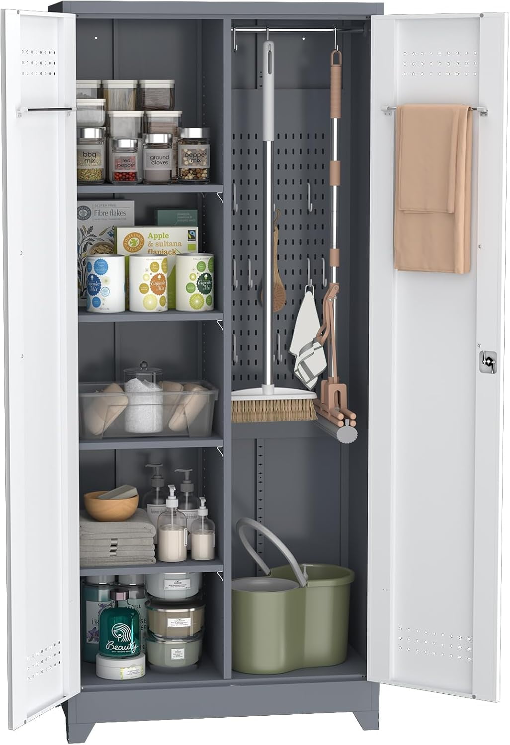 Broom Closet,65" Broom Closet Storage Cabinets with Lockable Door ...
